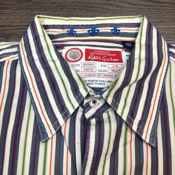 Robert Graham | Shirts | Robert Graham Ivory Navy Green Stripe Shirt L ...